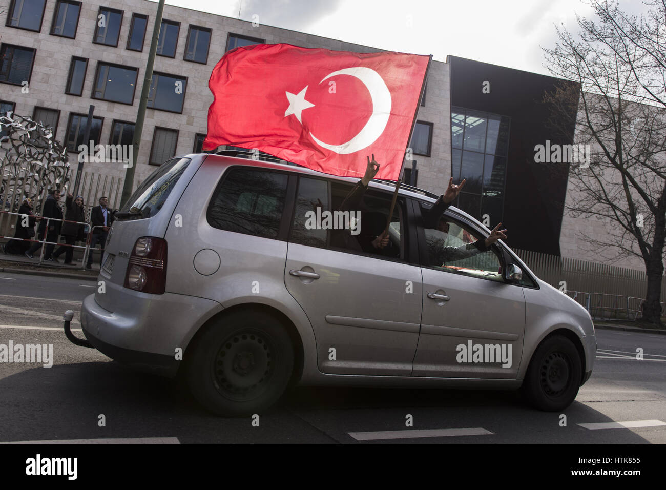 Berlin, Germany. 12th Mar, 2017. Turkish nationalists showing the hand ...