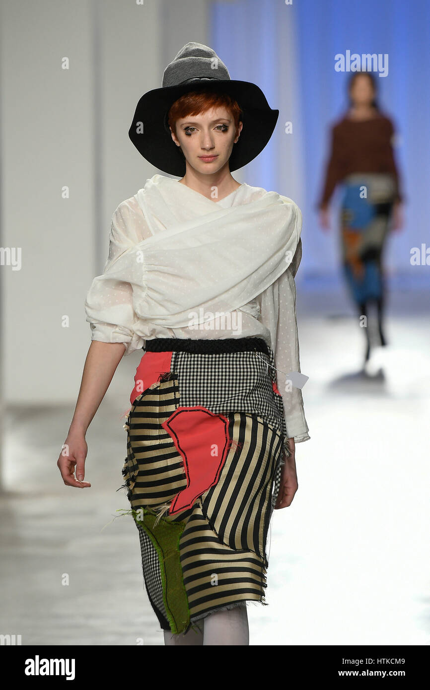 Lisbon, Portugal. 12th March 2017. LISBON FASHION WEEK - A model walks ...