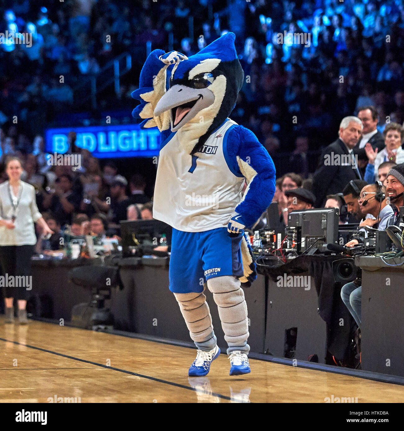 New York, New York, USA. 11th Mar, 2017. Creighton Bluejay mascot gets ...