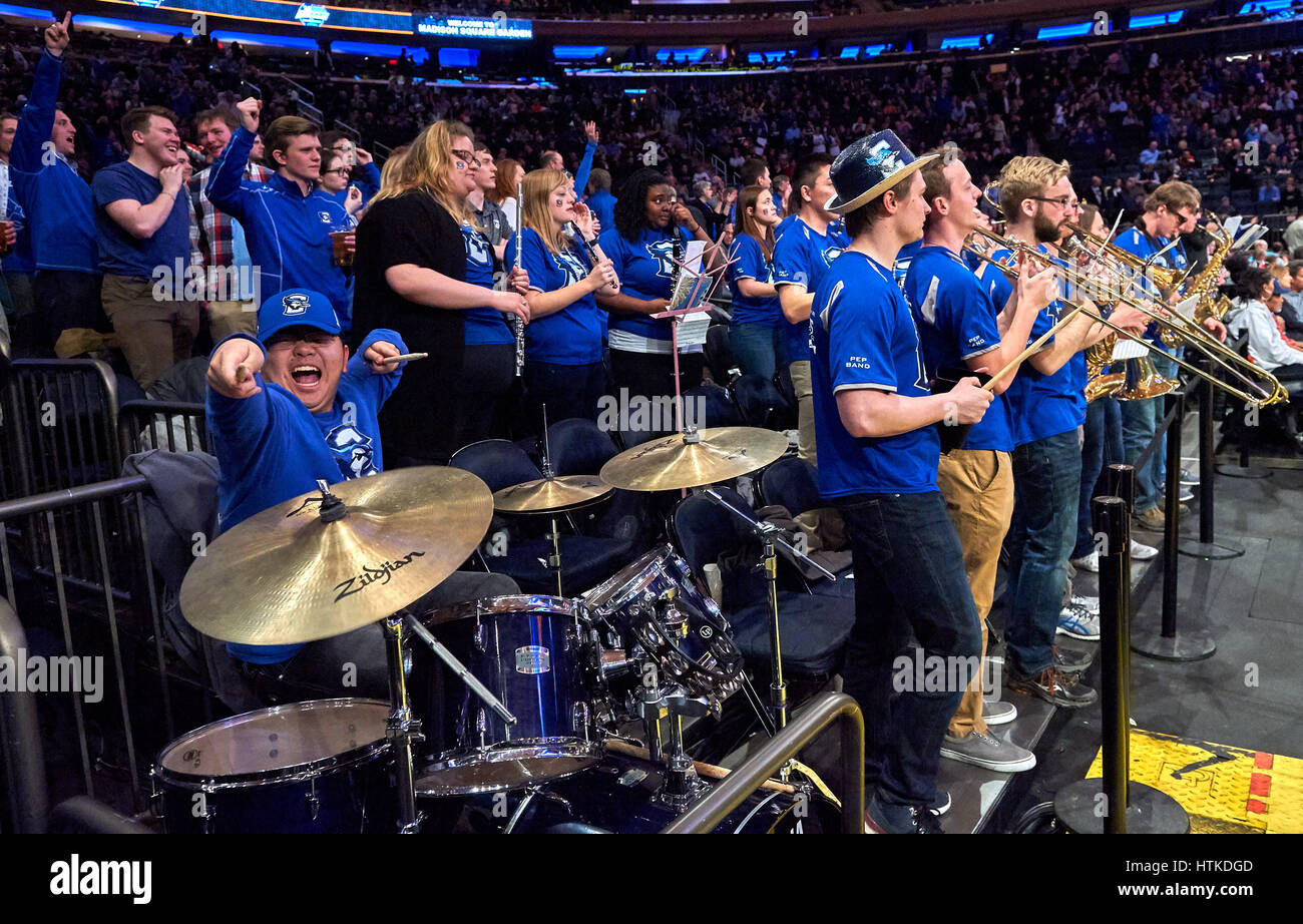 New York, New York, USA. 11th Mar, 2017. Creighton's prep band during ...