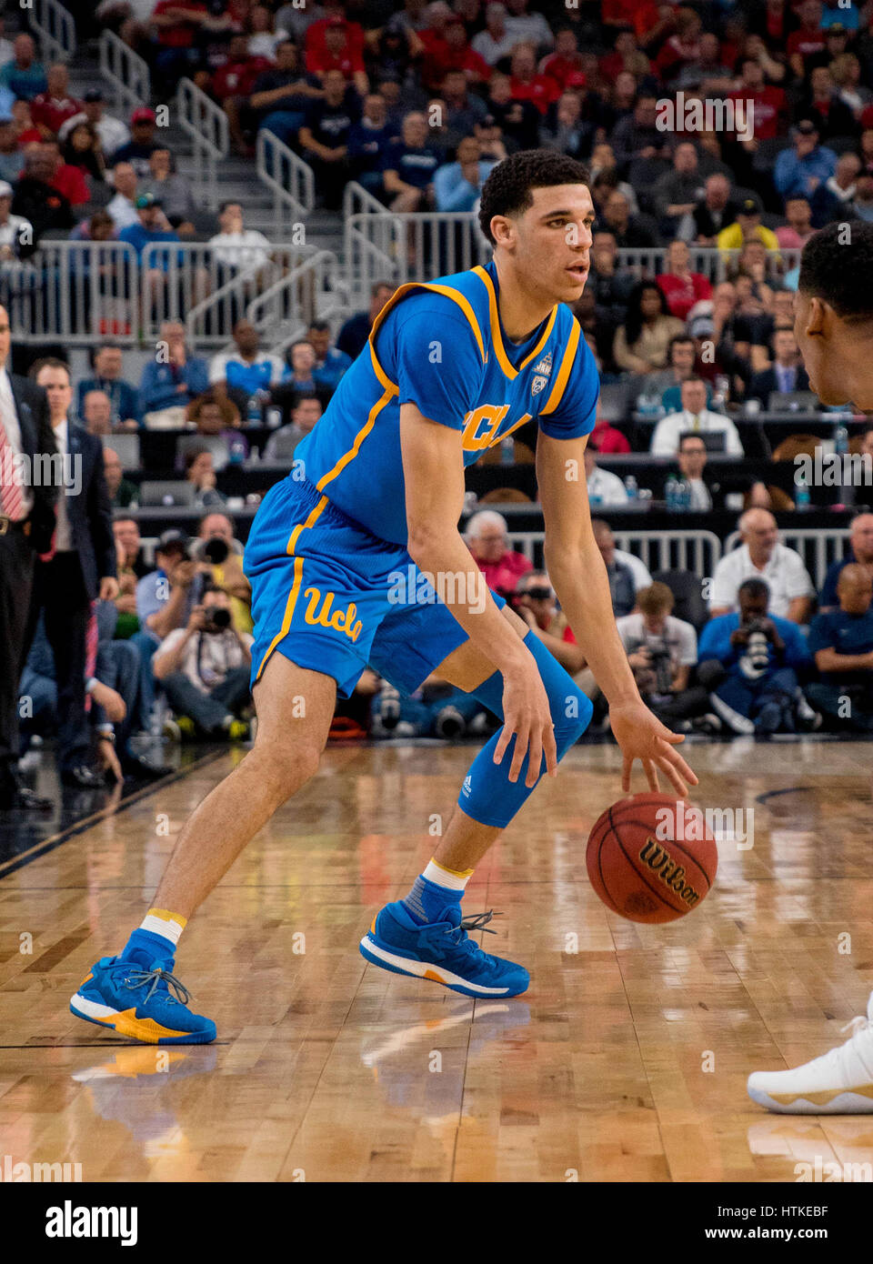 Las Vegas, NV, USA. 10th Mar, 2017. UCLA guard (2) Lonzo Ball gets ...