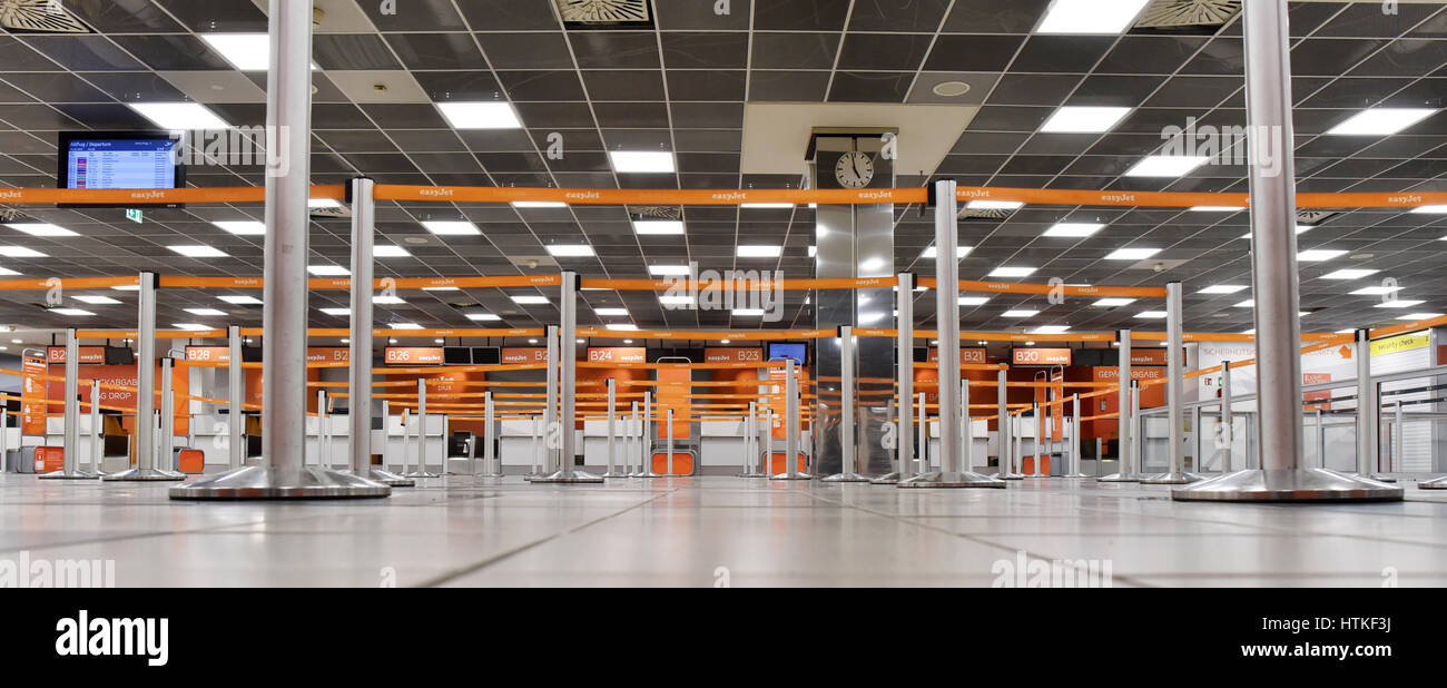 Berlin, Germany. 13th March 2017. Airline check-in counters stand empty ...