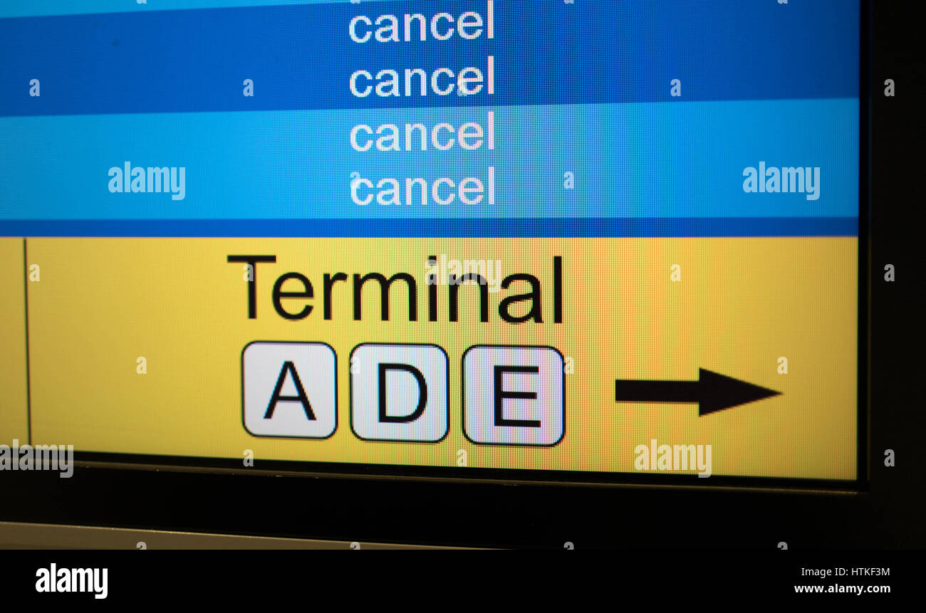 Berlin, Germany. 13th Mar, 2017. The word "cancel" stands next to many ...