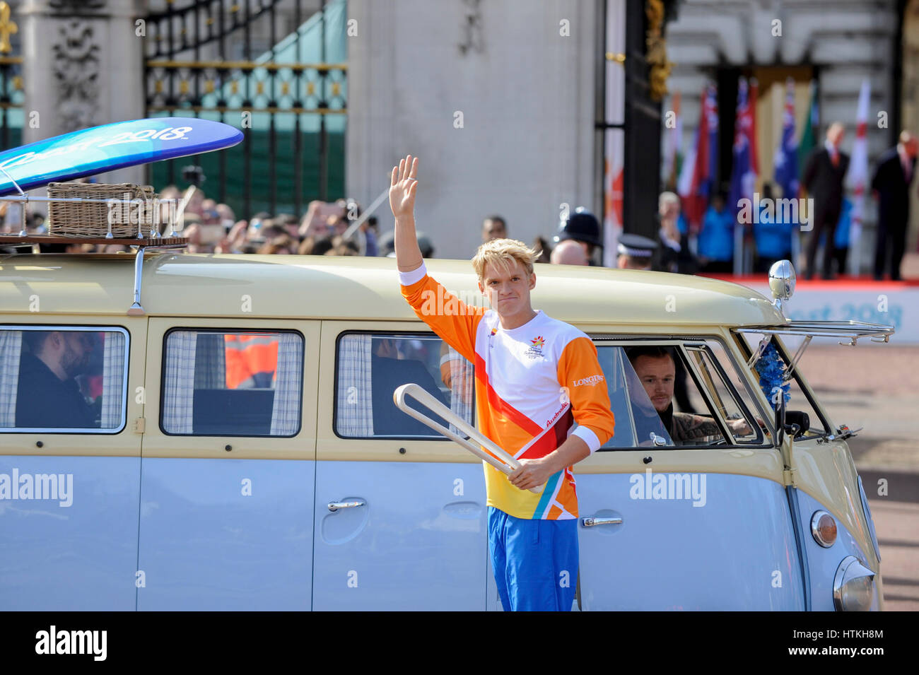 London, UK. 13th Mar, 2017. Australian singer Cody Simpson boards a VW ...