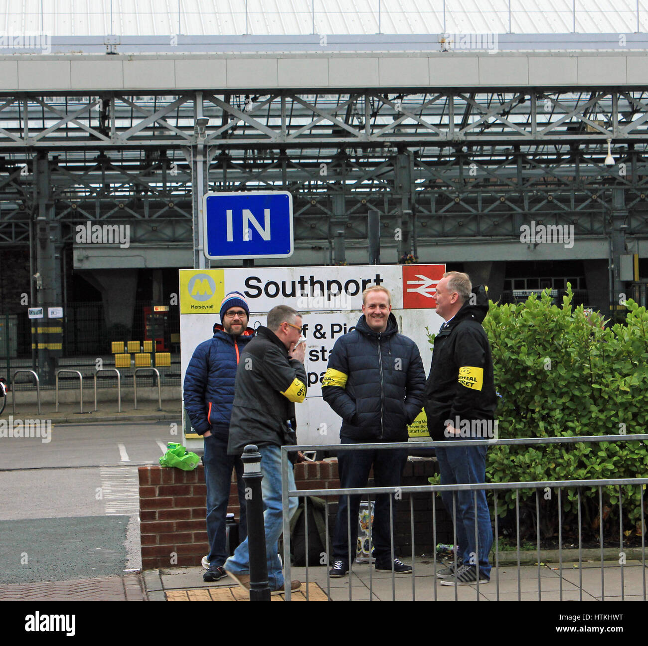 Southport, Merseyside, UK. 13th Mar, 2017. Pickets at Southport station ...