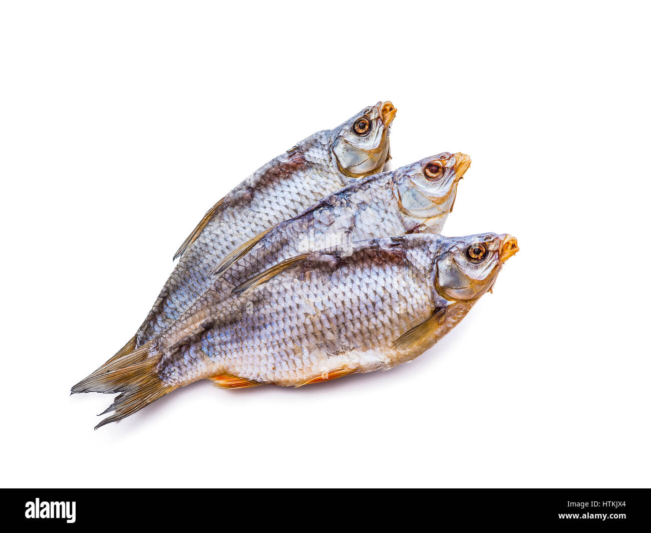 Three Salted Dried Vobla Fishes Isolated on White Stock Photo - Alamy