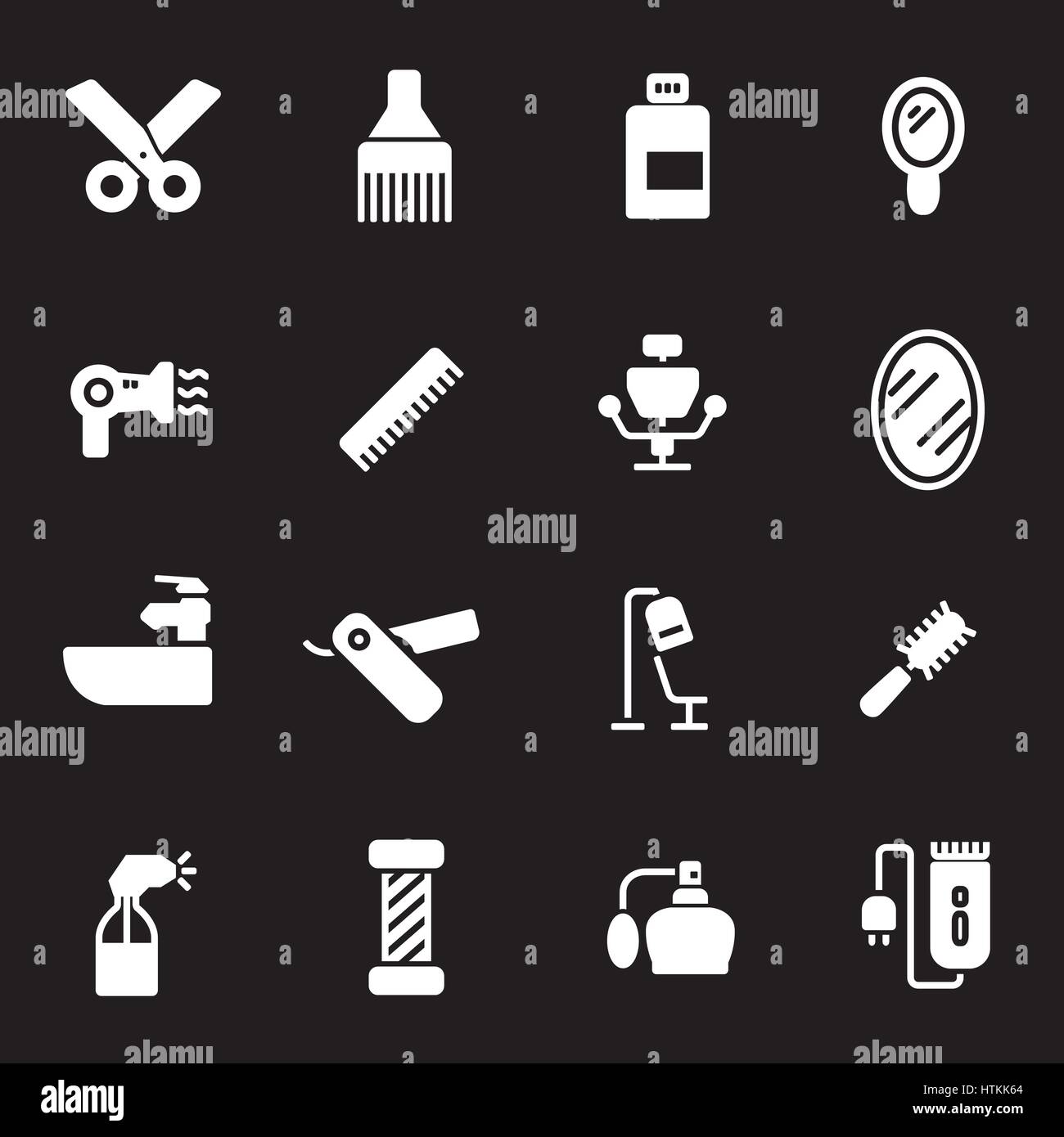 Vector white barber icons set on black background Stock Vector Image ...