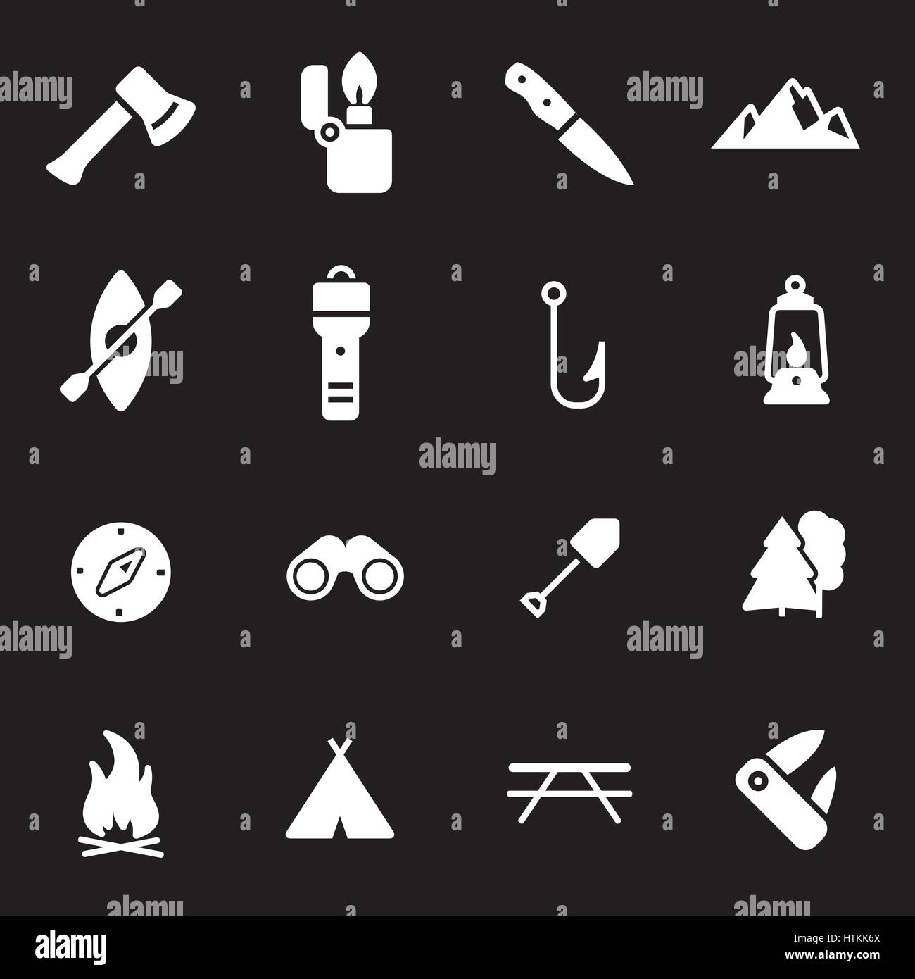 Vector white camping icons set on black background Stock Vector Image ...