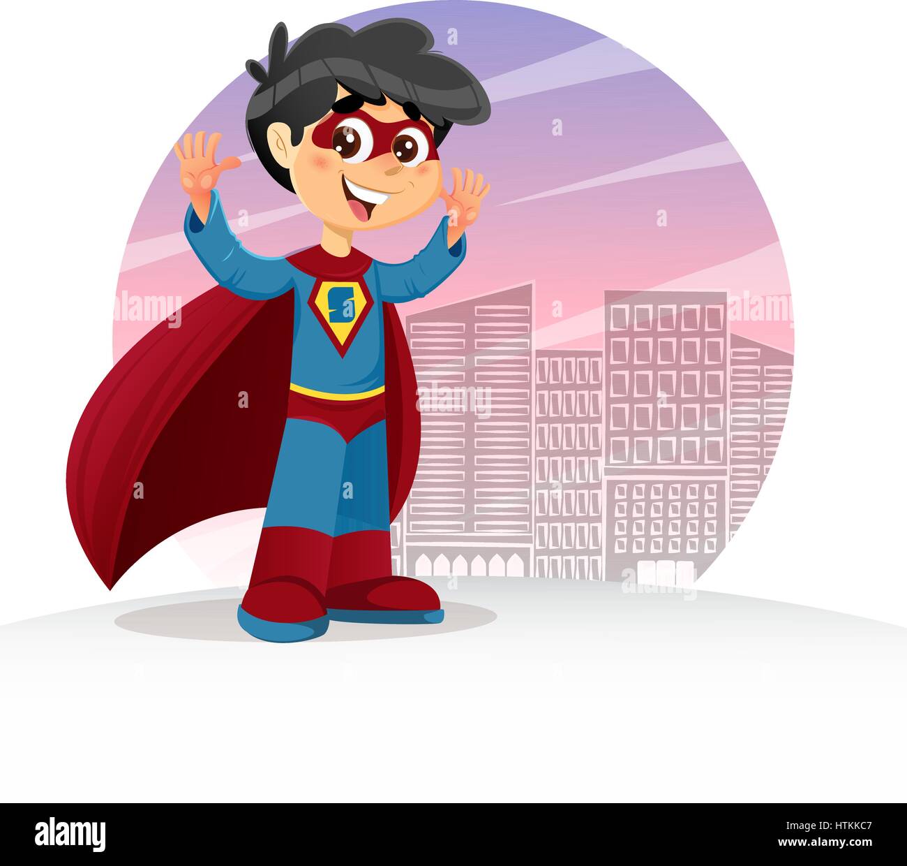 Vector Illustration of Hands Up Super Boy, Superhero Character Stock ...