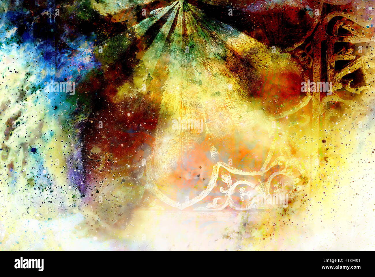 filigrane ornamental structure on abstract cosmic background, collage ...