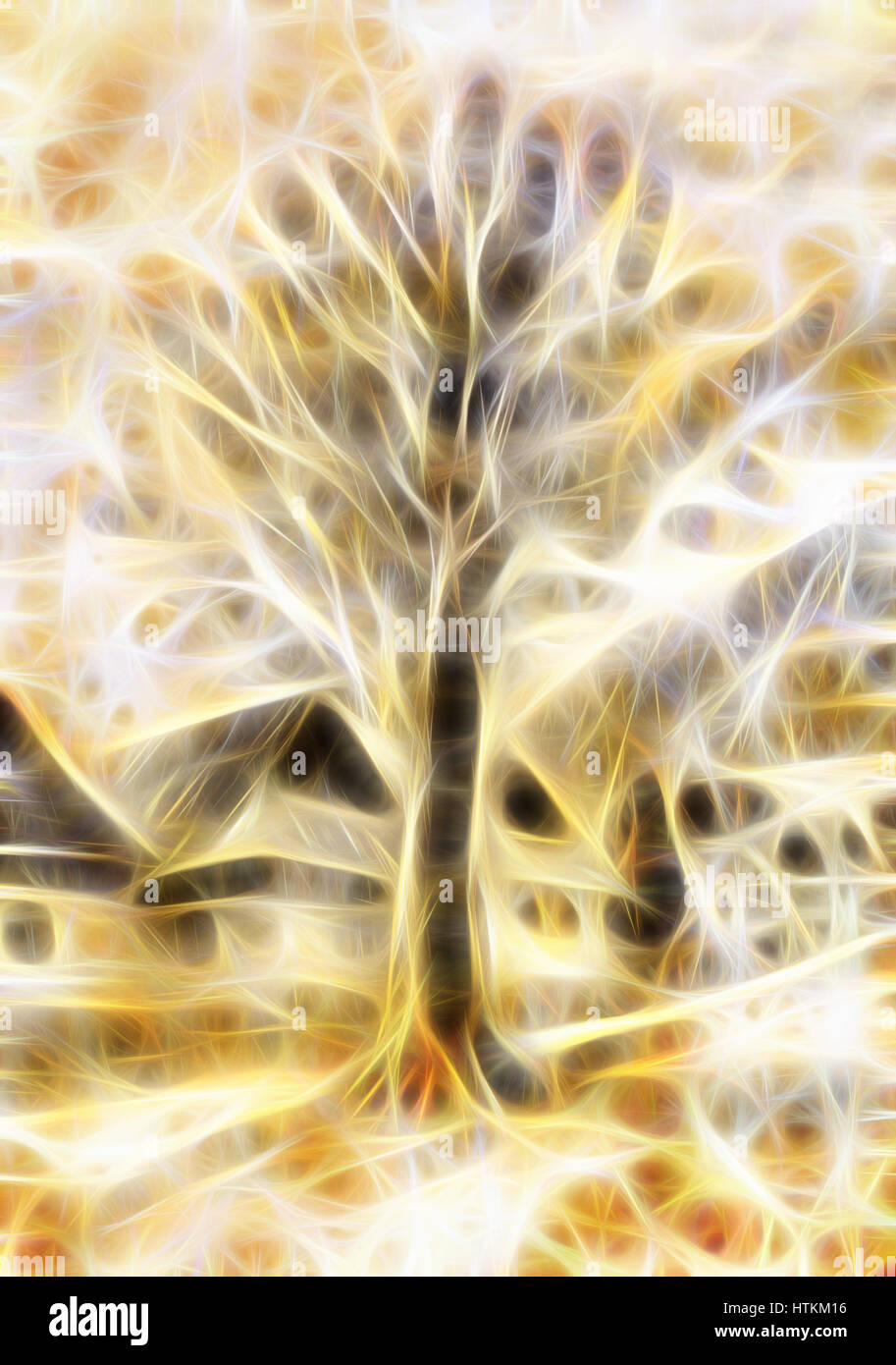 energetic tree in the middle of ancient willage, tree of life concept ...
