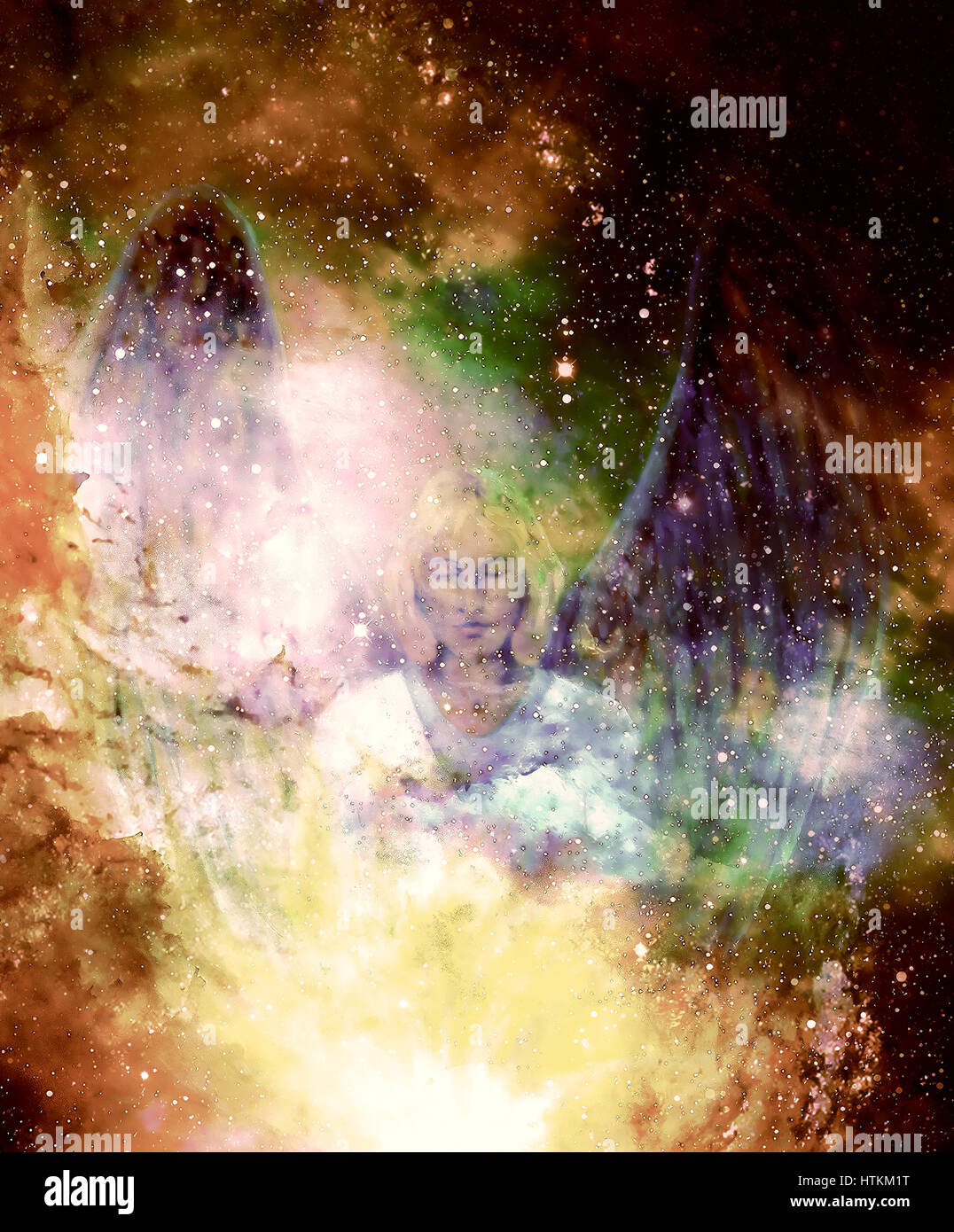 Spiritual Angel in cosmic space. Painting and glass effect Stock Photo ...