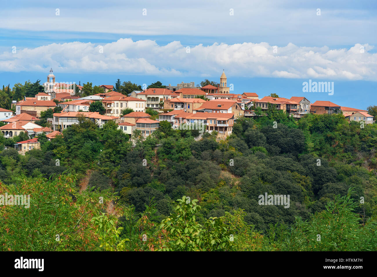 View of Signagi or Sighnaghi city in mountains at Kakheti region ...