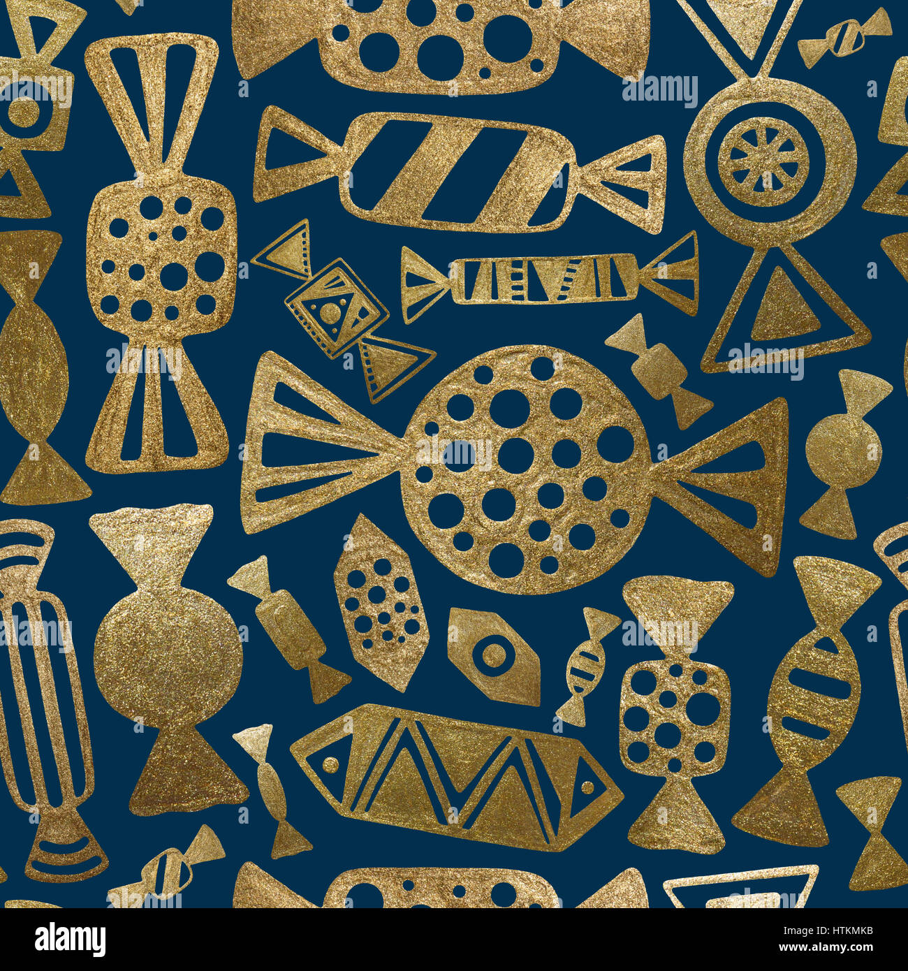 Hand painted gold candies pattern. Abstract sweets seamless background ...