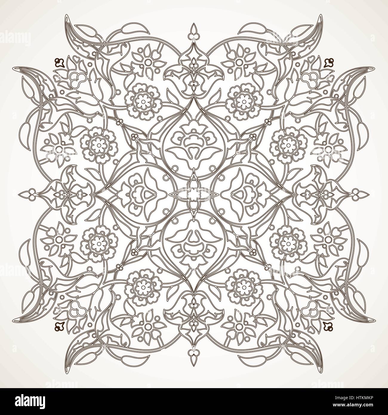 Arabesque vintage outline floral decoration print for design template ...
