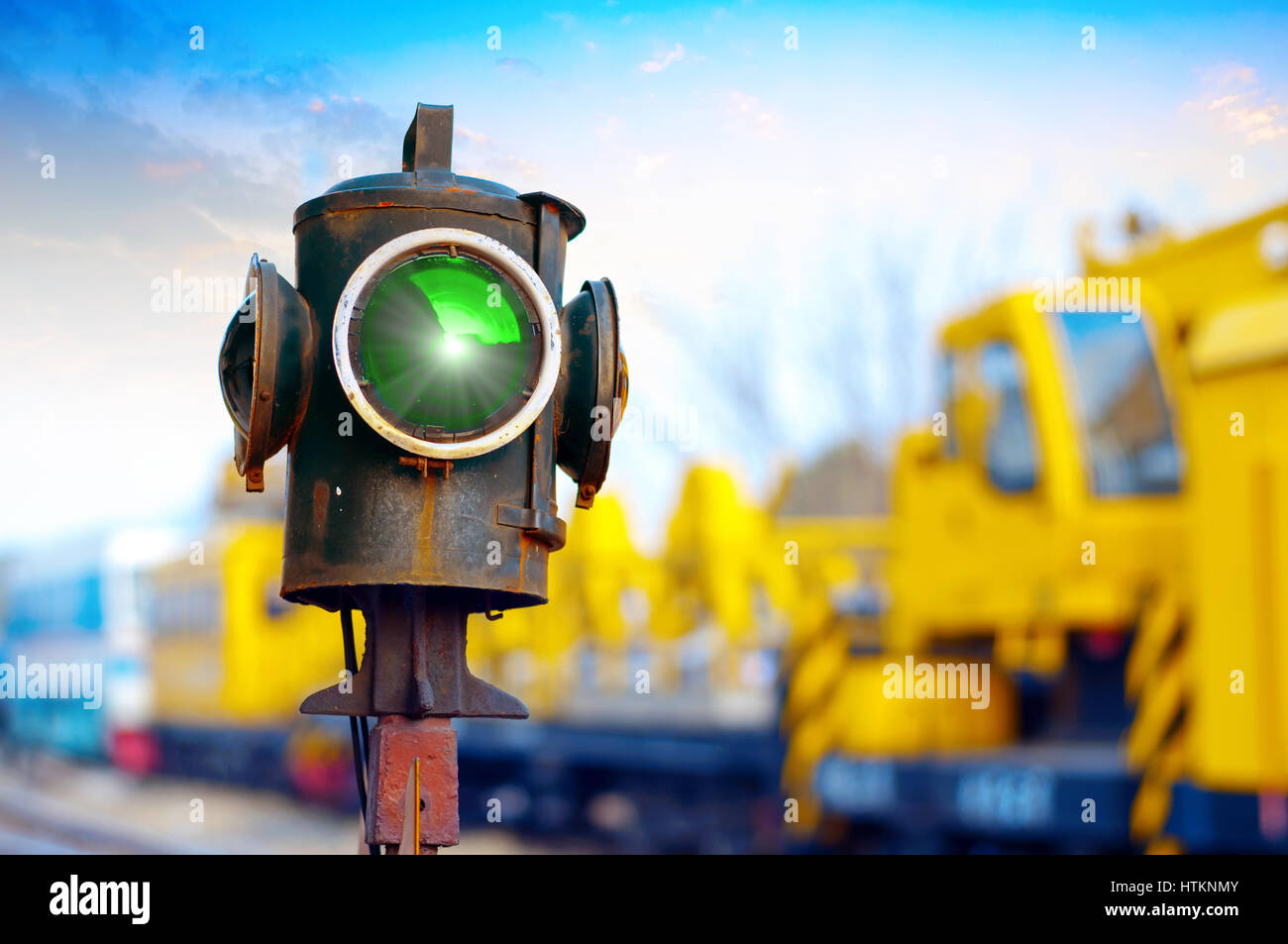 Traffic light shows green signal on railway. Green light Stock Photo ...