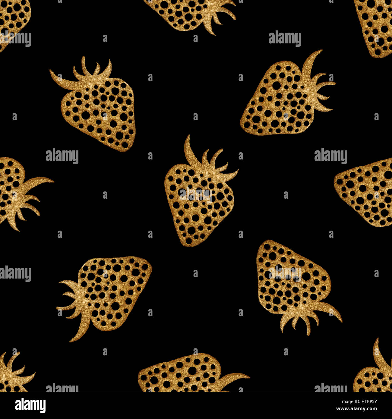 Gold strawberry pattern. Berry hand painted abstract nature background ...