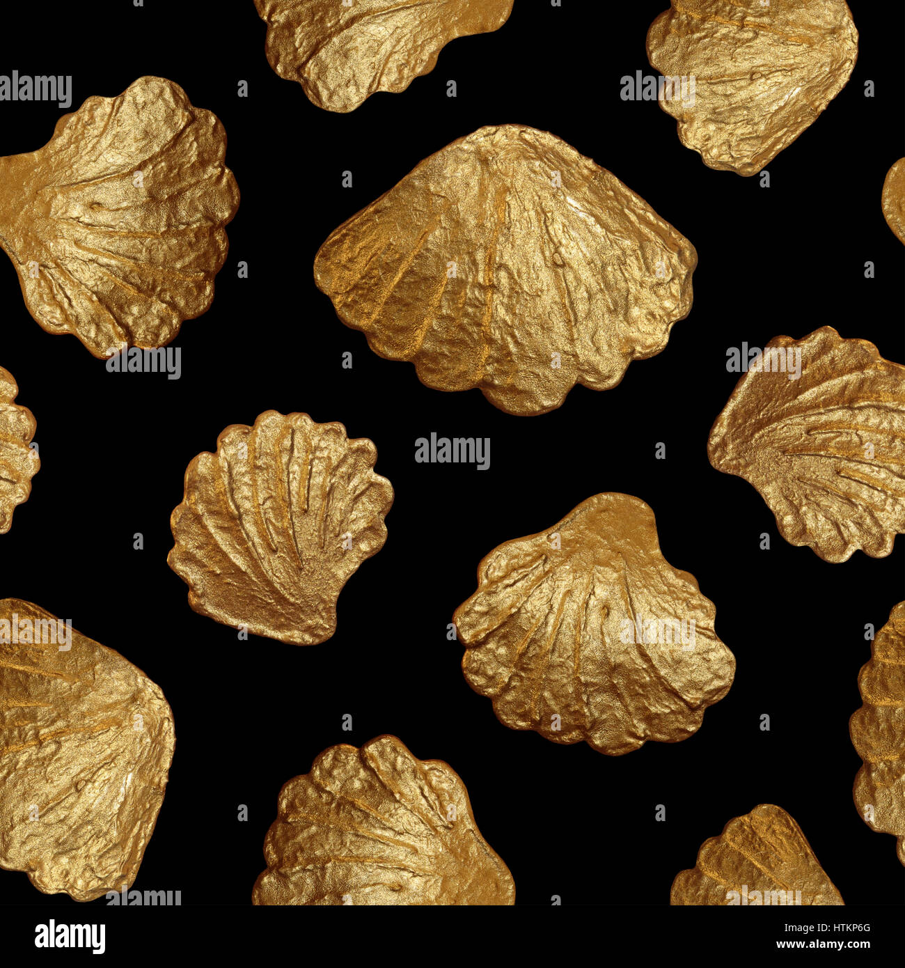 Sea shells seamless pattern. Hand painted gold background. Abstract ...