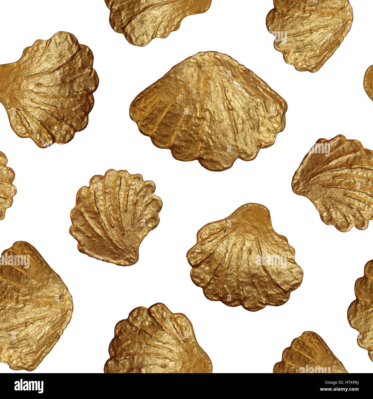 Sea shells seamless pattern. Hand painted gold background. Abstract ...