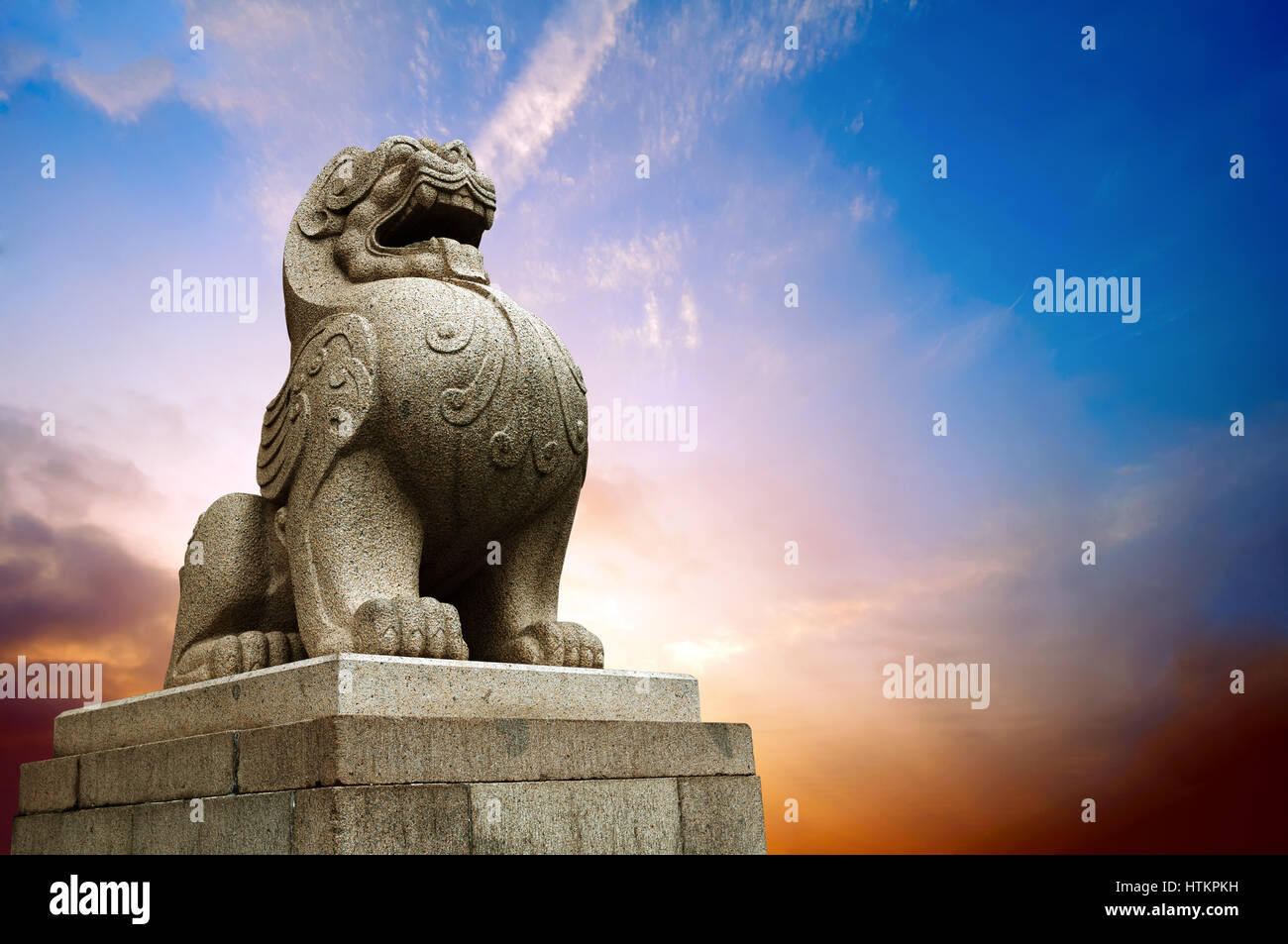 Traditional Chinese stone lions, Bund in Shanghai before the old ...