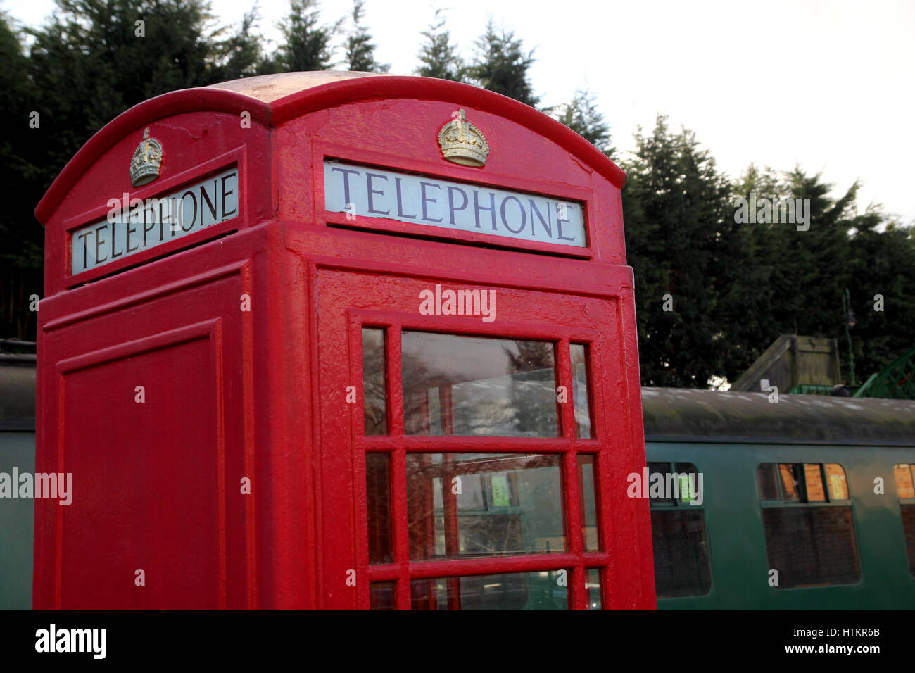Alresford, UK - Jan 28 2017: Vintage British telephone box and railway ...