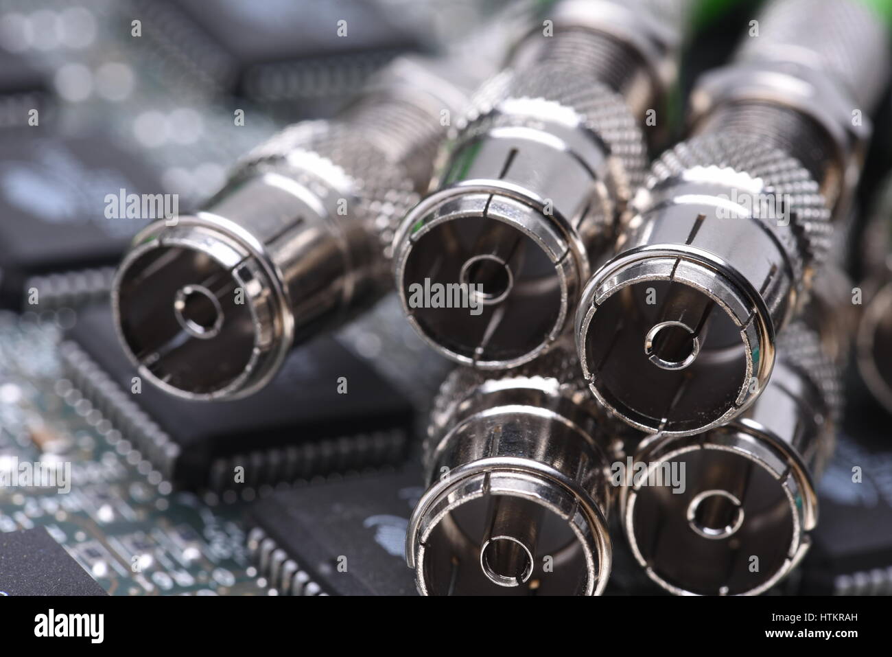 Coaxial Cables with Electronic Board in Background Stock Photo - Alamy