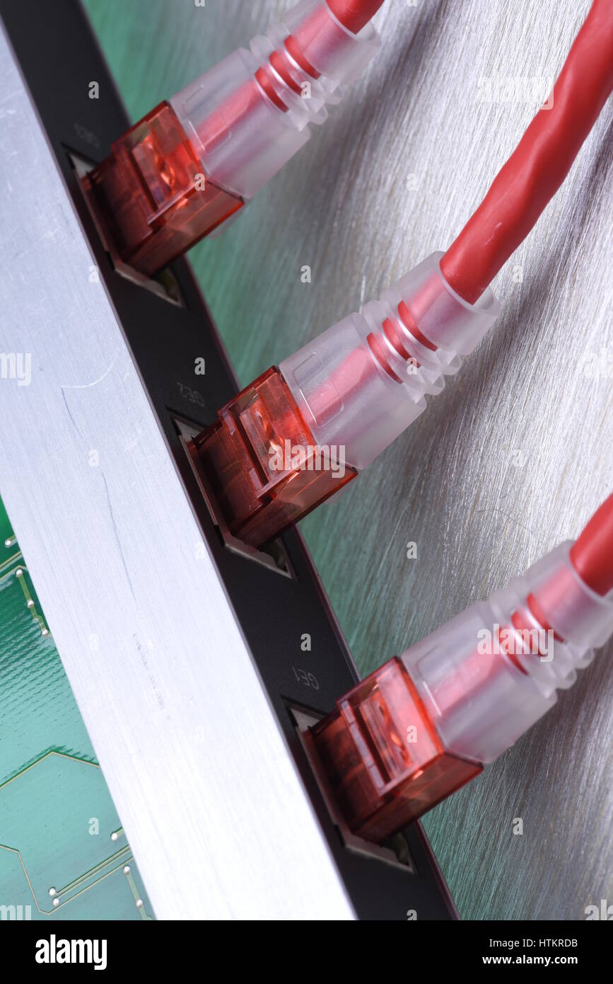 Technology Devices Network Switch Board with Ethernet Cables Stock ...