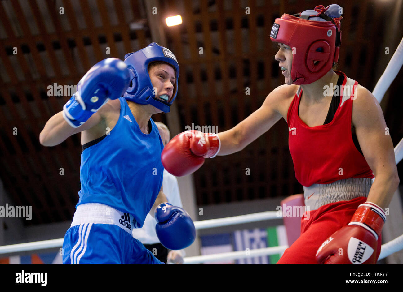 November 18, 2016: Russia's Natalya Sumokina (RED) during the EUBC European Women’s Boxing ...