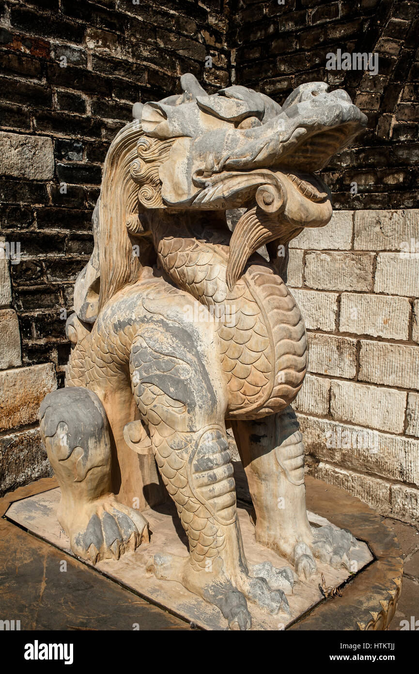 Stone Kirin, the mascot of the ancient Chinese legend; male called Qi ...