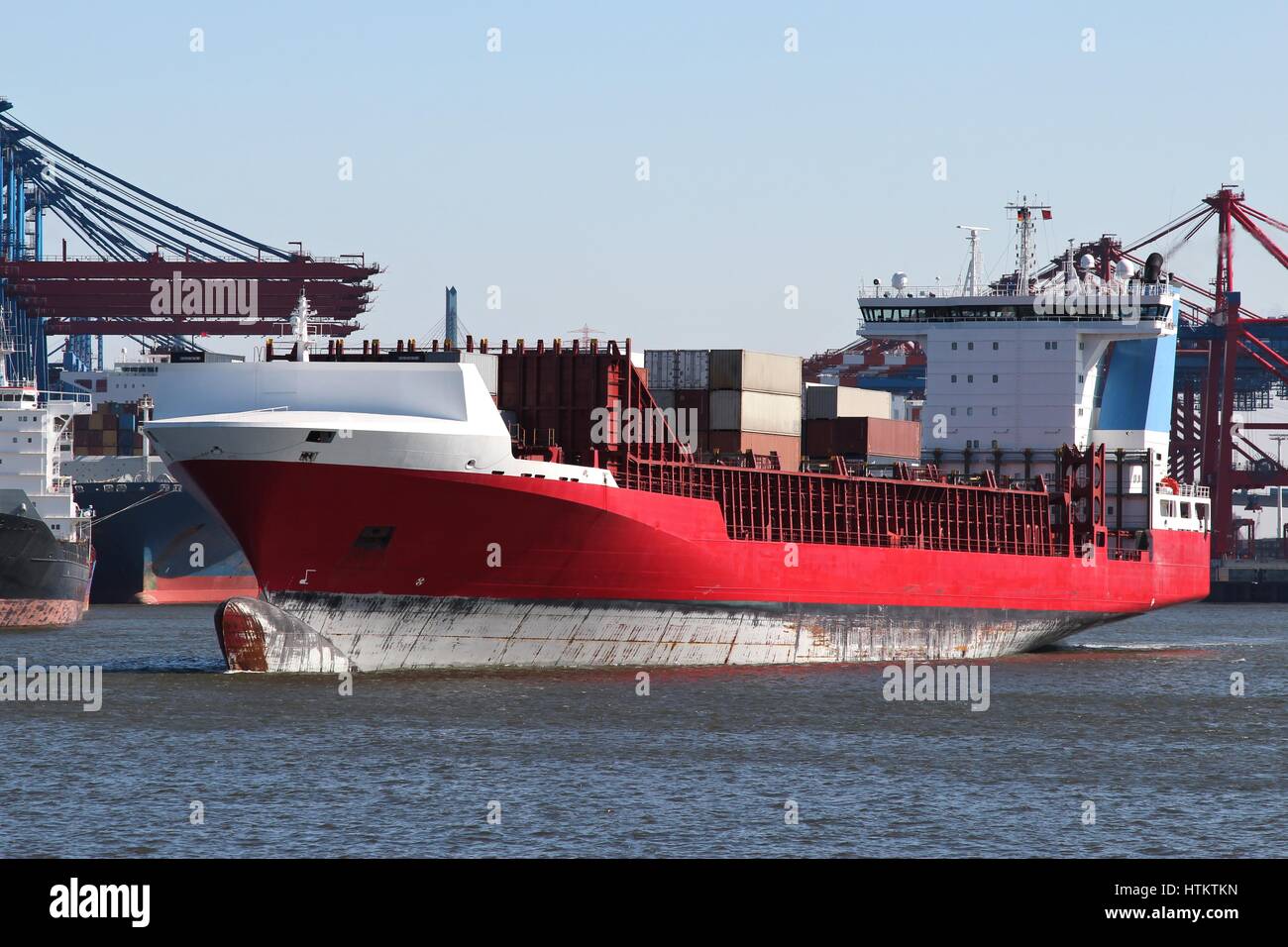container ship outbound Hamburg Stock Photo - Alamy