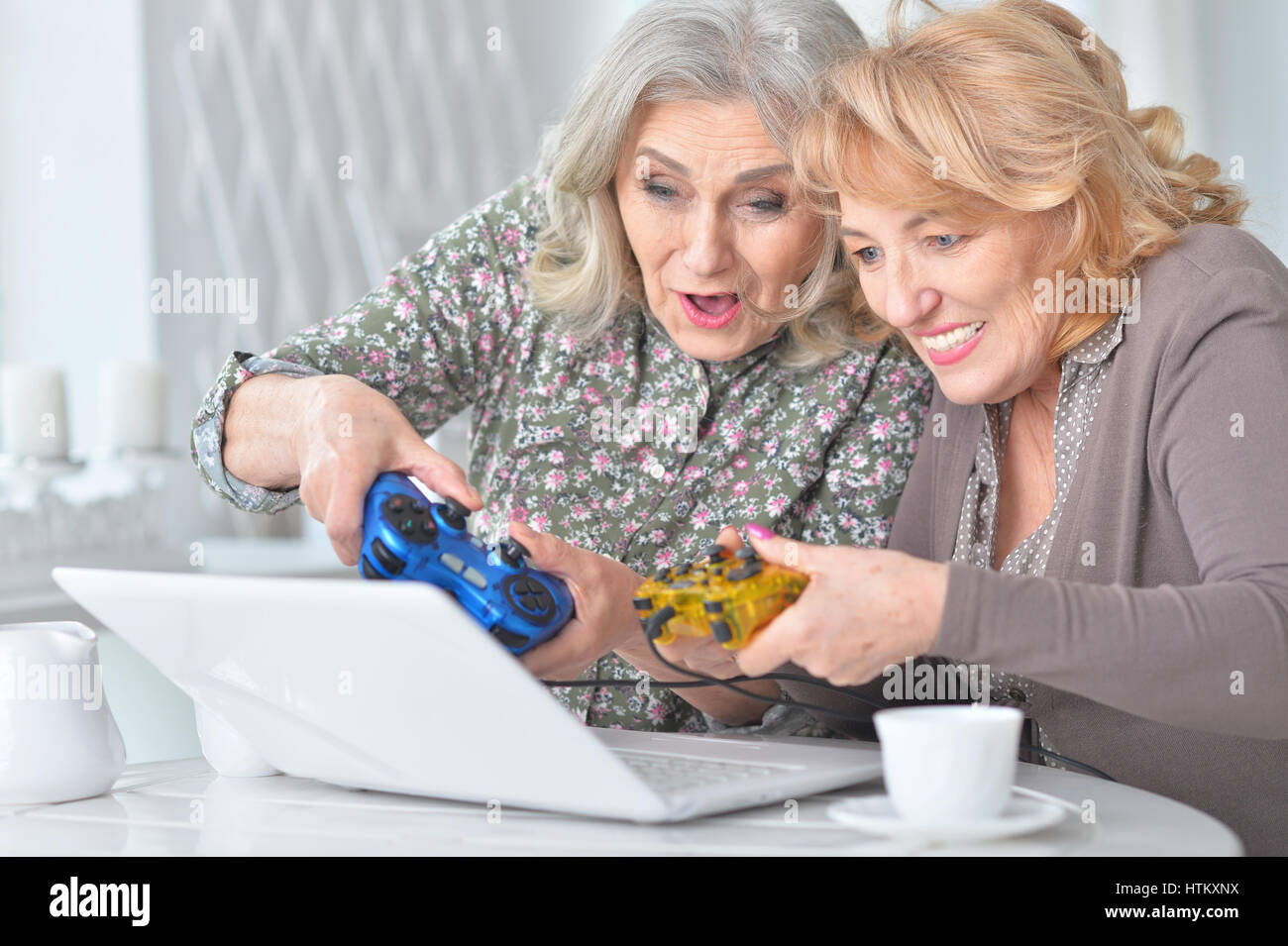 Portrait of elderly people playing computer game Stock Photo - Alamy