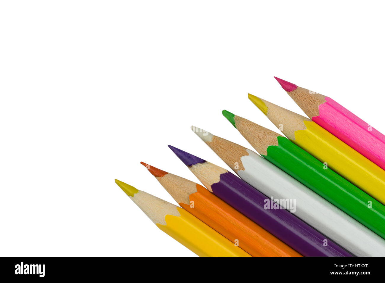 Sharp colored pencils in the right corner on a white background Stock ...