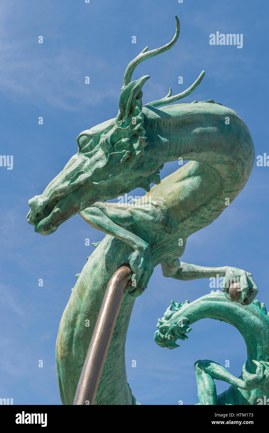 Bronze dragon, street art, sculpture, Chinatown, downtown Philadelphia ...