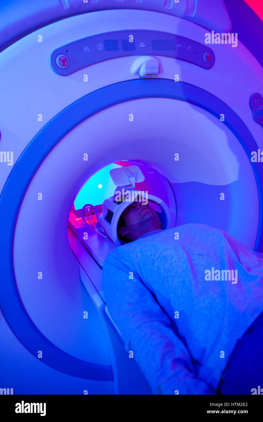 Patient undergoing MRI scan at Cardiff University School of Psychology ...