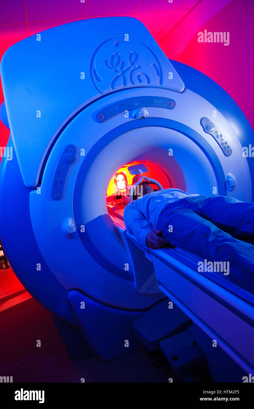 Patient undergoing MRI scan at Cardiff University School of Psychology ...