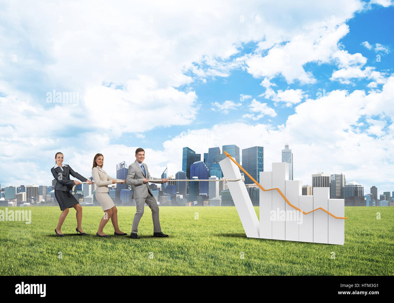 Businessteam working in collaboration making diagram grow and progress ...