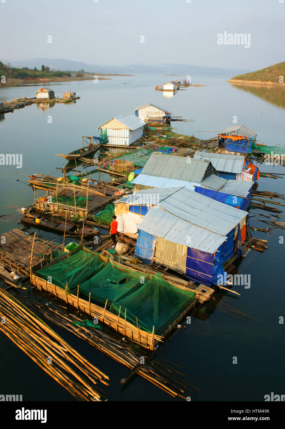 Asian residence on water, group of floating house of fishing village ...