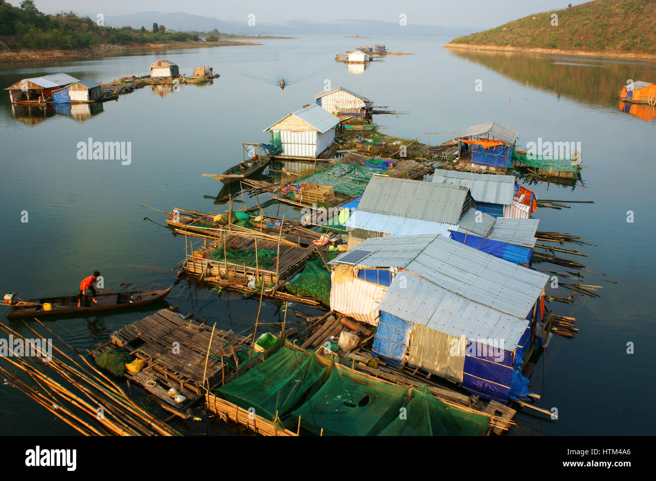 Asian residence on water, group of floating house of fishing village ...