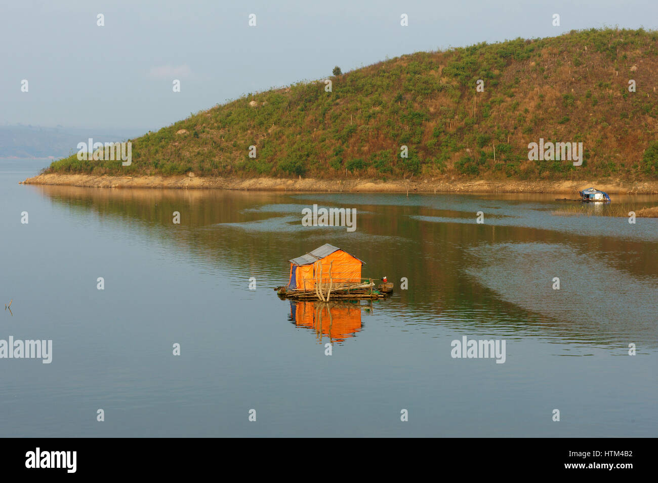 Asian residence on water, group of floating house of fishing village ...
