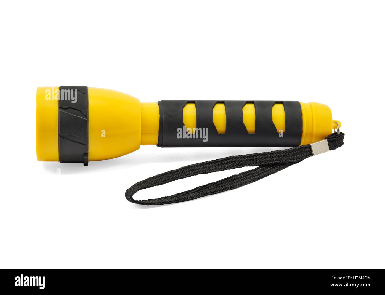 Yellow and black pocket electric flashlight isolated on white ...