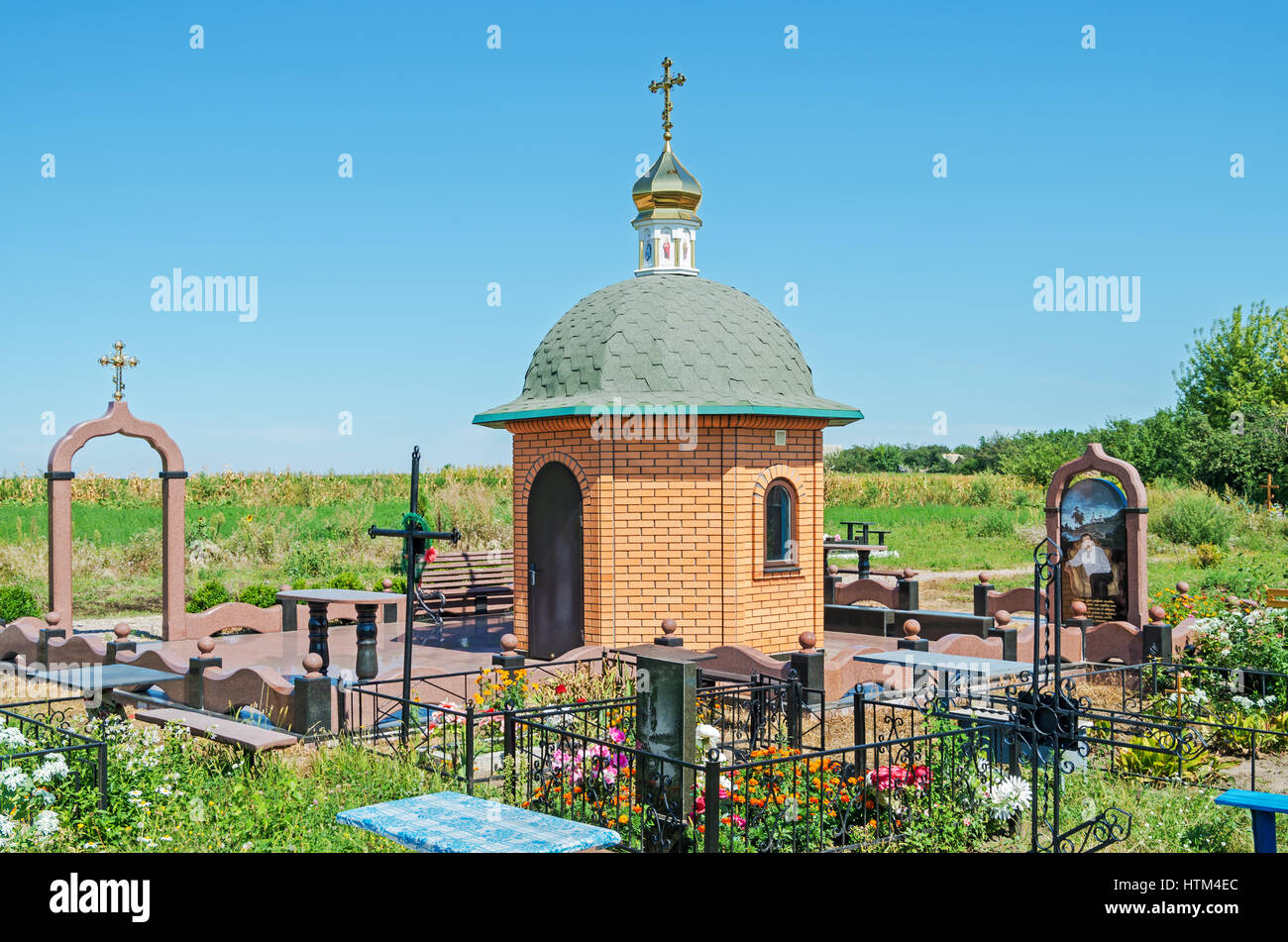 Tomb in the shape of chapel on old orthodox cemetery in Ukraine Stock ...