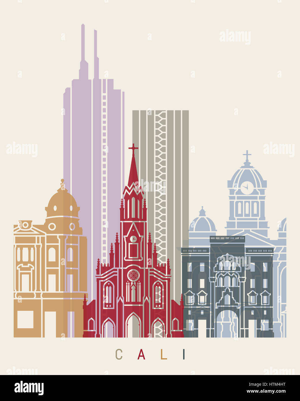 Santiago de Cali skyline poster in editable vector file Stock Photo - Alamy