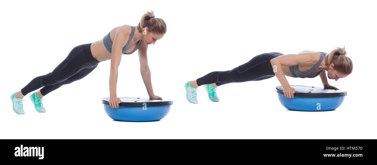 Balance training ball exercise execution with a professional trainer ...