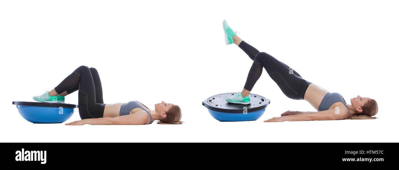 Balance training ball exercise execution with a professional trainer ...