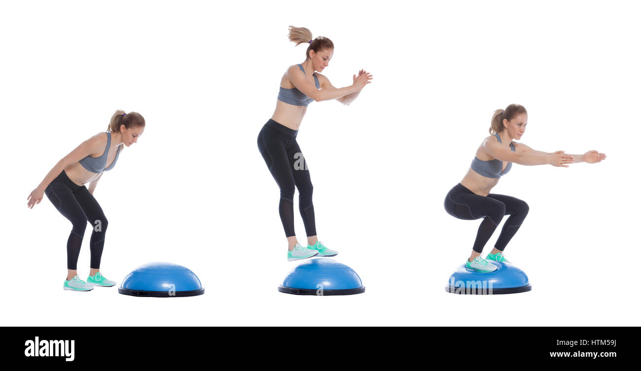 Balance training ball exercise execution with a professional trainer ...