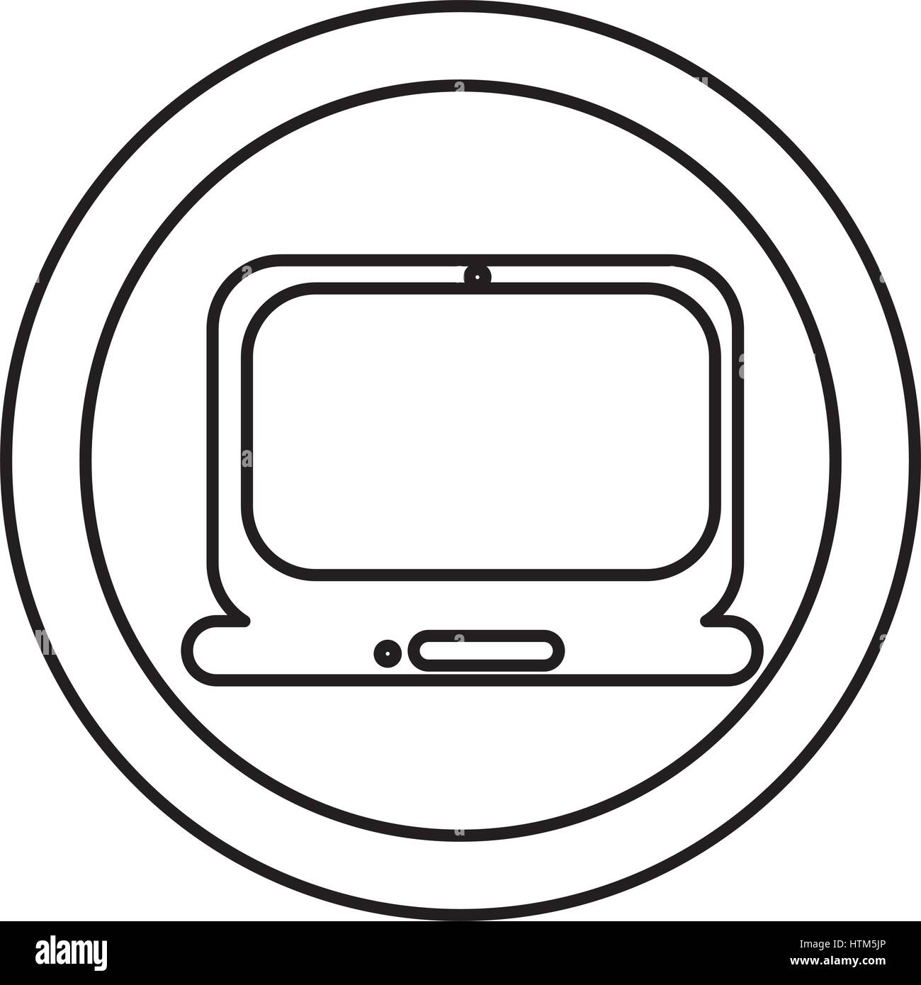 silhouette circular frame with silhouette tech laptop Stock Vector ...