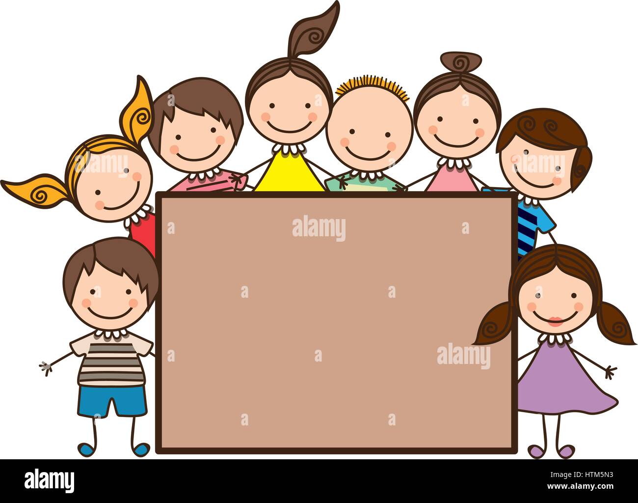 colorful group cartoon children with board frame Stock Vector Image ...