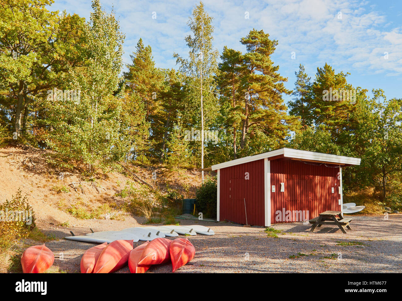 Kayaks and surfboards, Finnhamn, Stockholm archipelago, Sweden ...