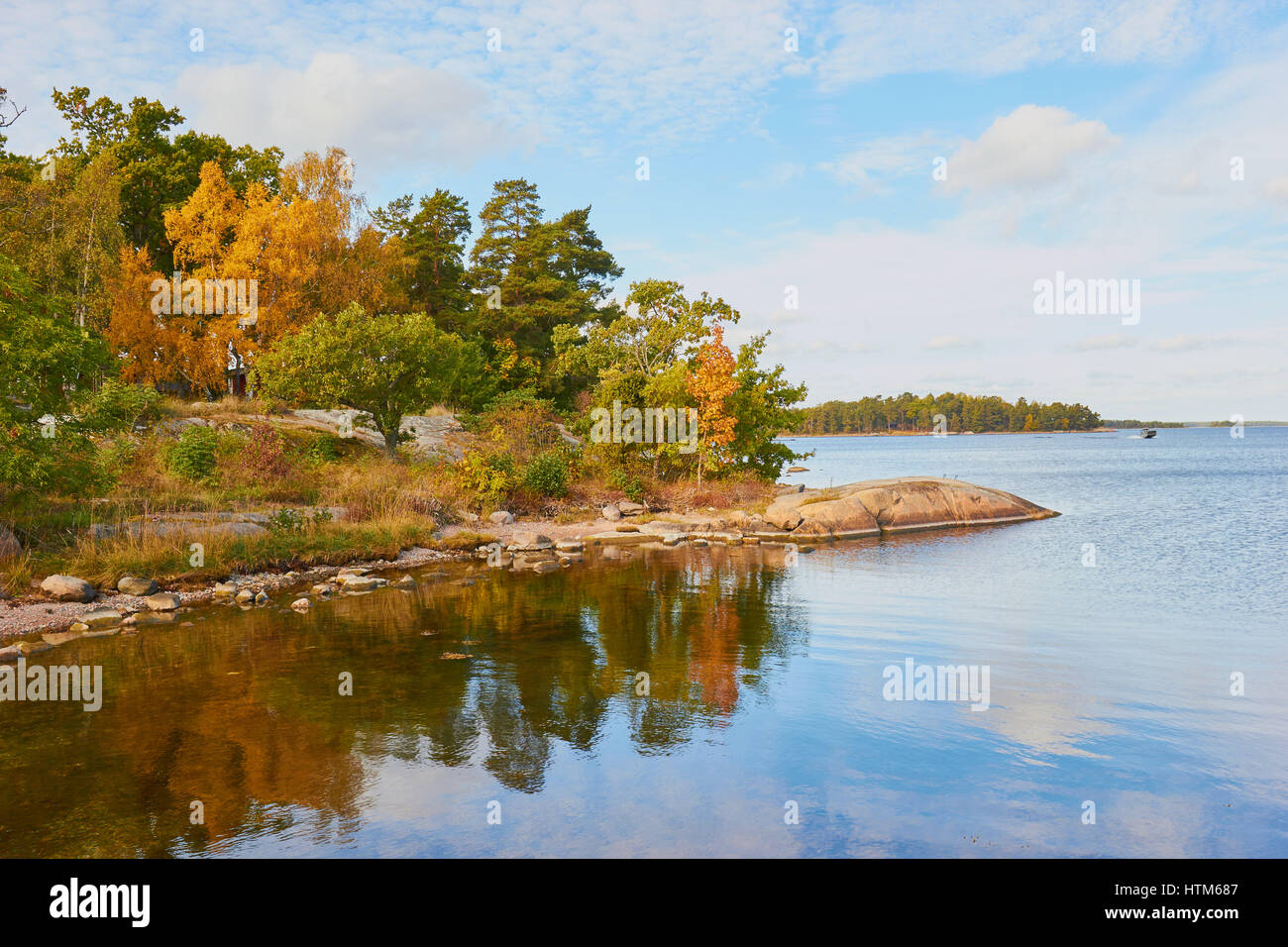Autumn colours on coast of Finnhamn, an island in the Stockholm ...