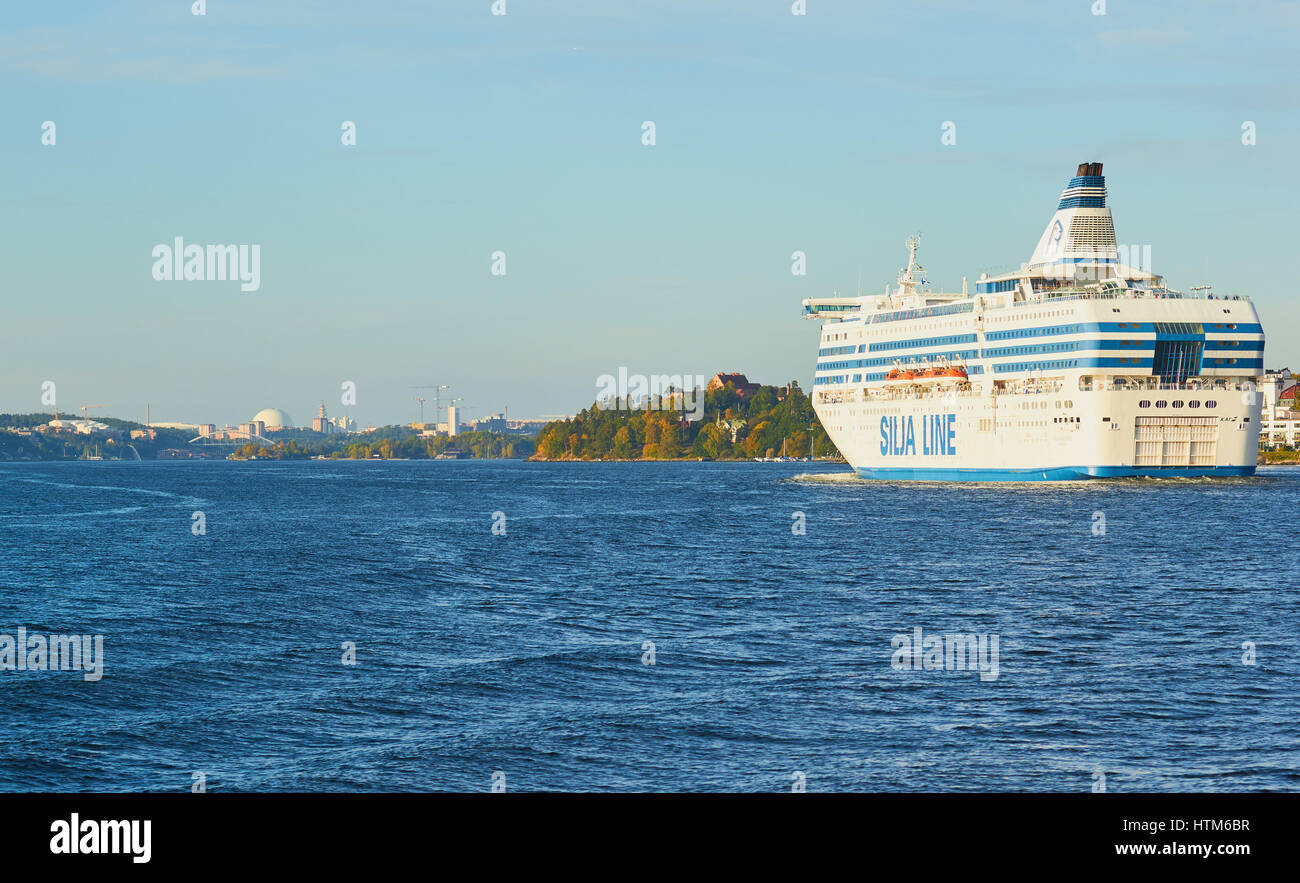 Cruise ship of the Finnish Silja Line carrying car and passenger ...